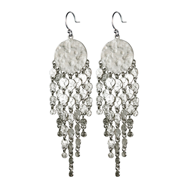 Sterling Silver Hammered Disc Earring with Fringe - Me&Ro