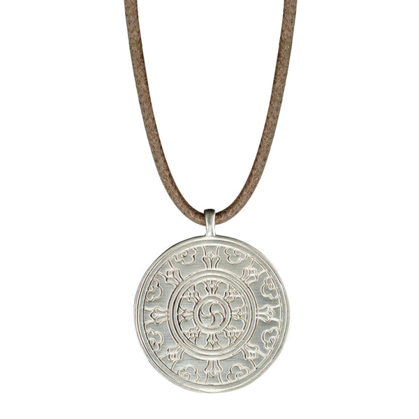 Men's Sterling Silver Wheel of Transformation Pendant on Natural Cord ...